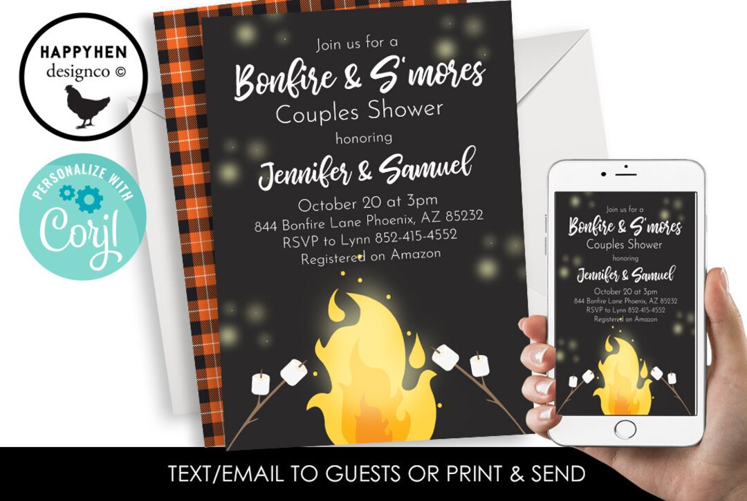 Editable Bonfire Couples Shower Invitation Invite Digital Fall S'mores ...