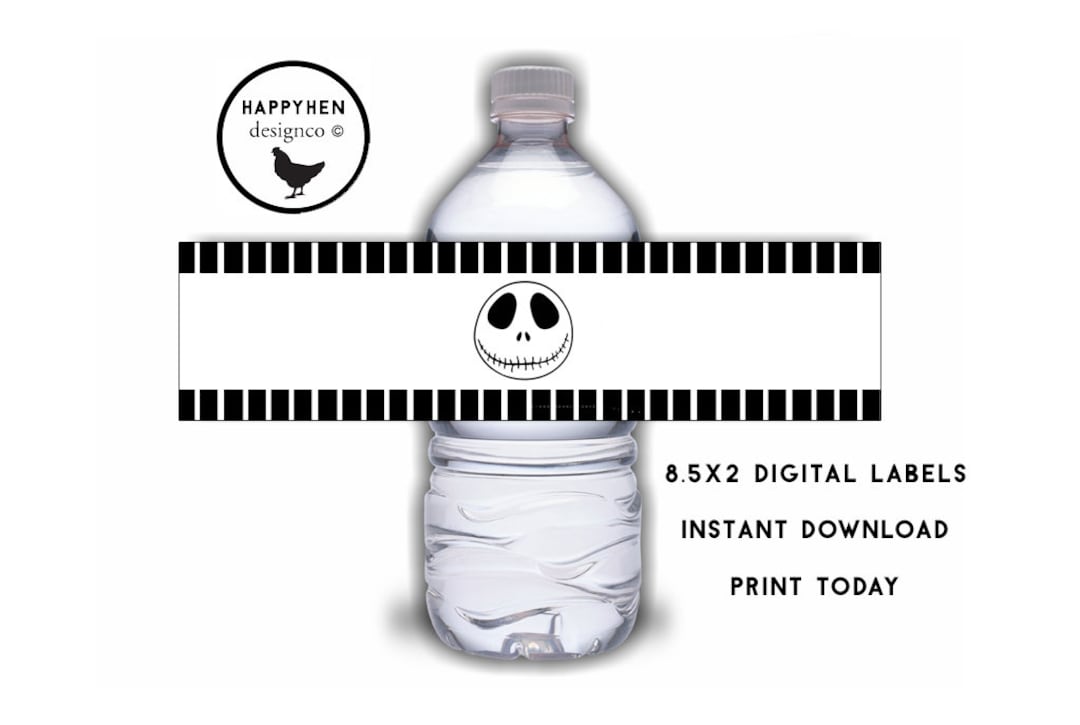 Printable Jack Halloween Water Bottle Labels Digital 8.5x2 Label ...