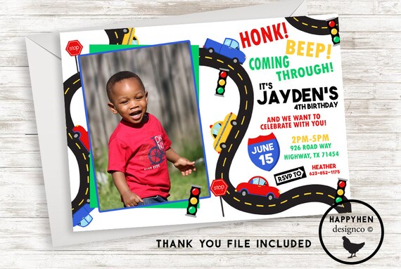 Cars Invitation Invite Truck Automobiles Transportation Photo | Etsy