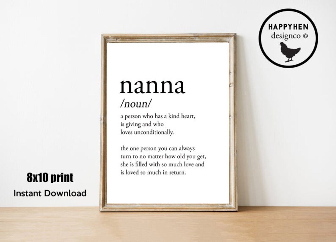 Nanna Definition Digital Print Mothers Day Noun 8x10 Birthday - Etsy UK