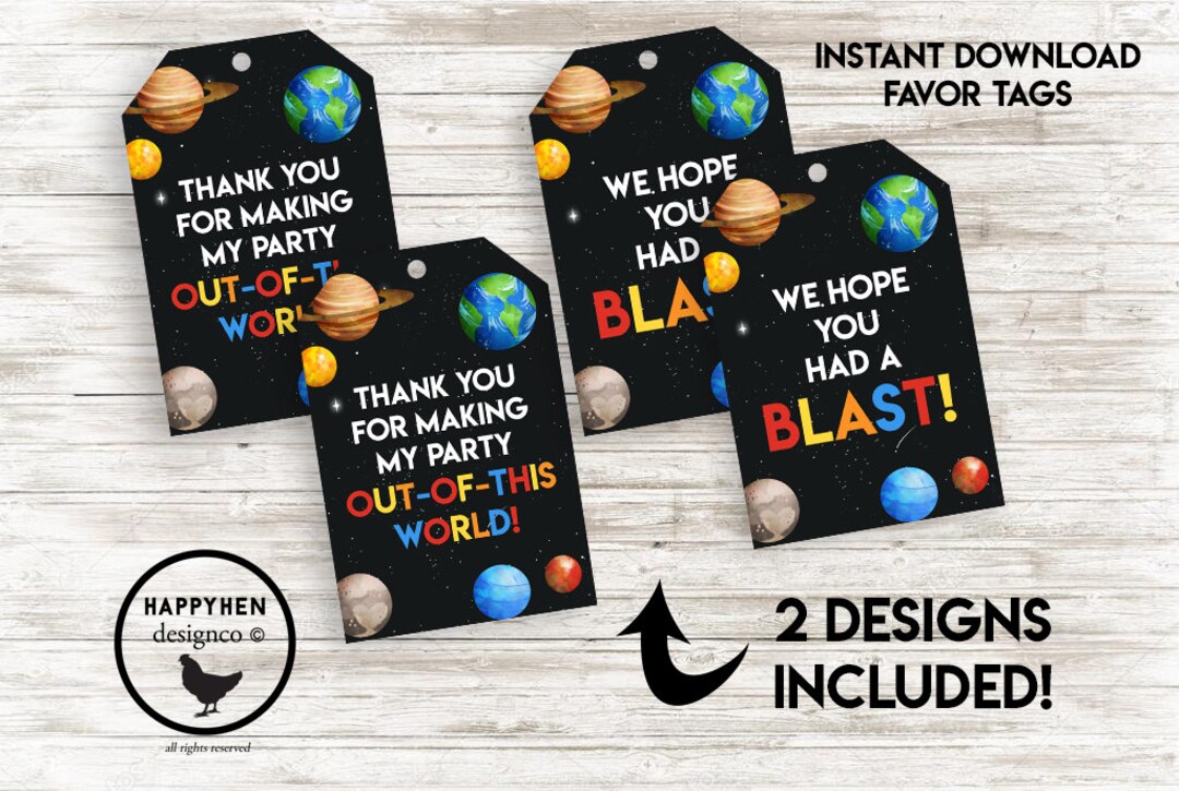 Space Birthday Favor Tags Instant Download Planets Party Thank You 2x3 ...