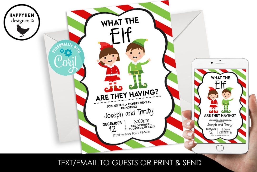 Editable Christmas Elf Gender Reveal Invite Invitation Digital 5x7 What ...