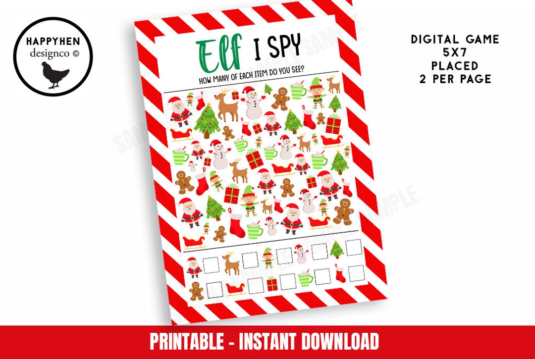 Christmas I Spy Game Printable Digital 5x7 Games Kids Holiday Party ...