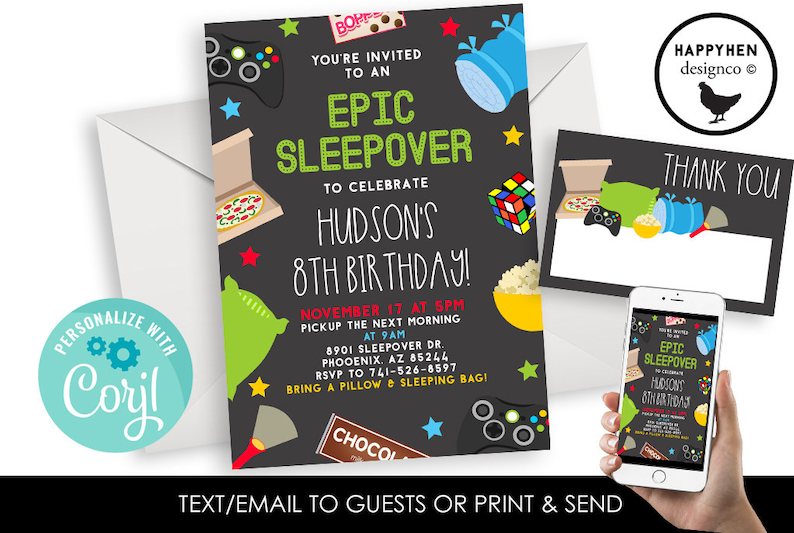 Editable Sleepover Invitation Boys Invite Birthday Party - Etsy