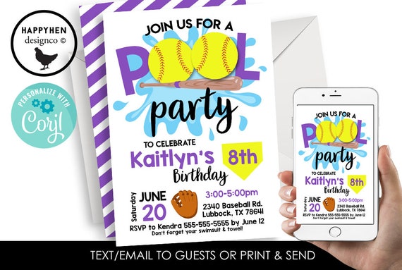 Teenage Softball Birthday Party Invitation Softball Invitation Etsy