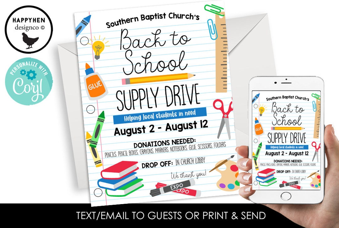 Editable School Supply Drive Template 8.5x11 Back to School Fundraiser ...