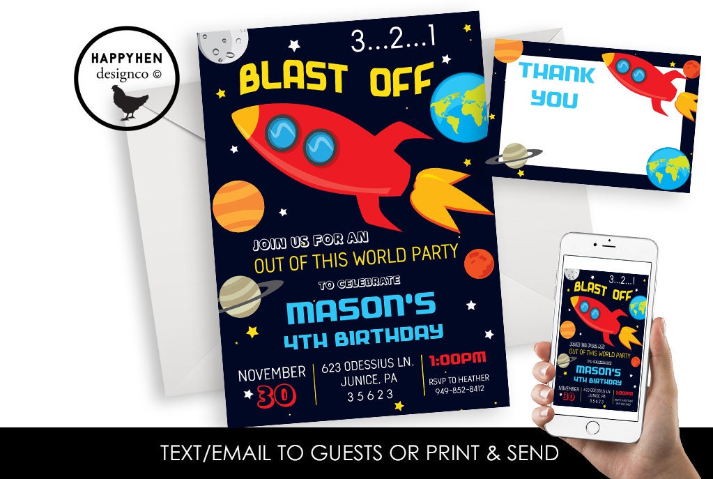 Space Invitation Blast off Invite Digital Birthday 5x7 | Etsy
