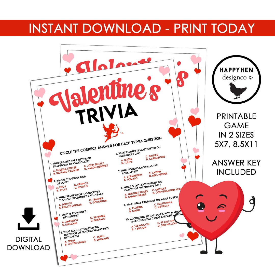 Valentine's Day Trivia Game Printable Digital Instant Download Games ...