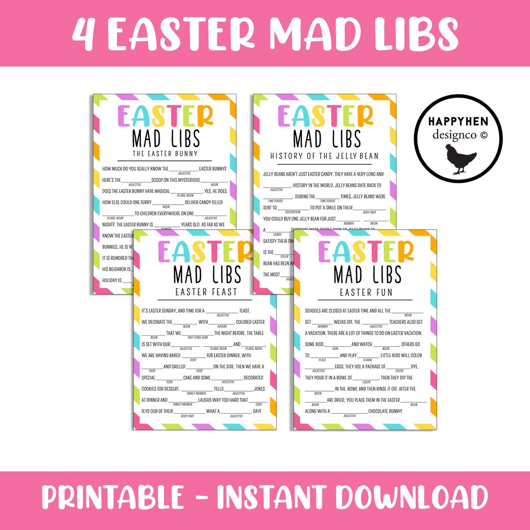 Easter Mad Libs Game Set, Easter Printables, Easter Kids Games, Fill in ...