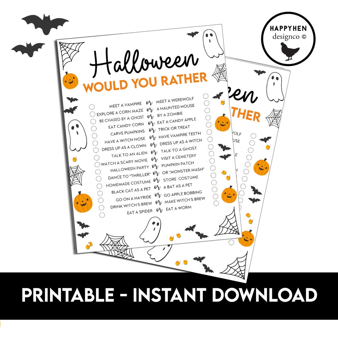 Halloween Games Would You Rather Party Game Digital 8.5x11 Instant ...