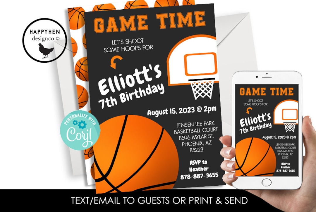 Editable Basketball Birthday Invitation Invite Digital 5x7 Sports ...