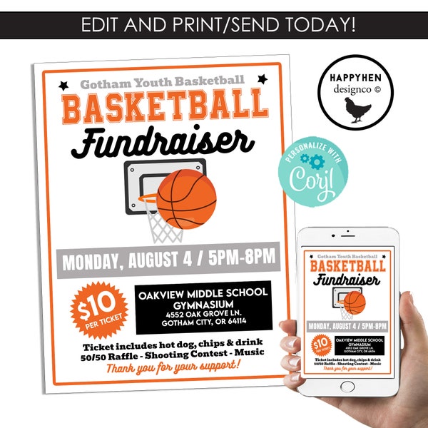 Basketball Fundraiser Flyer Template - Etsy