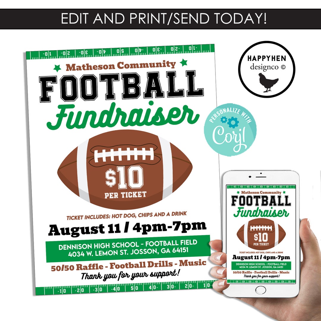 Editable Football Fundraiser Flyer Template 8.5x11 Instant Download ...