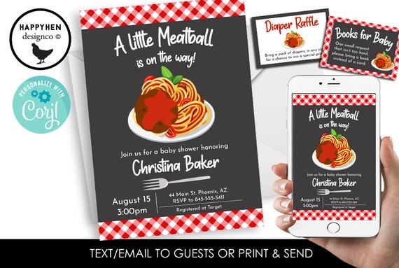 Editable Meatball Baby Shower Invitation Invite Digital Bundle - Etsy