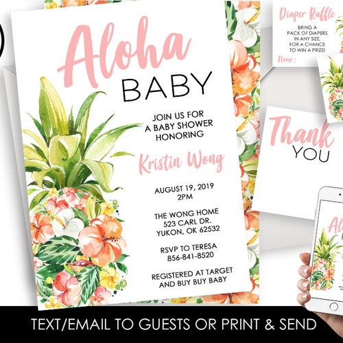 Aloha Baby Shower Invitation Baby Girl Shower Hawaiian Luau - Etsy