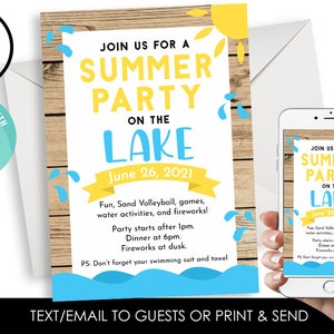 Editable Day on the Lake Invite Invitation Digital 5x7 Party Summer ...