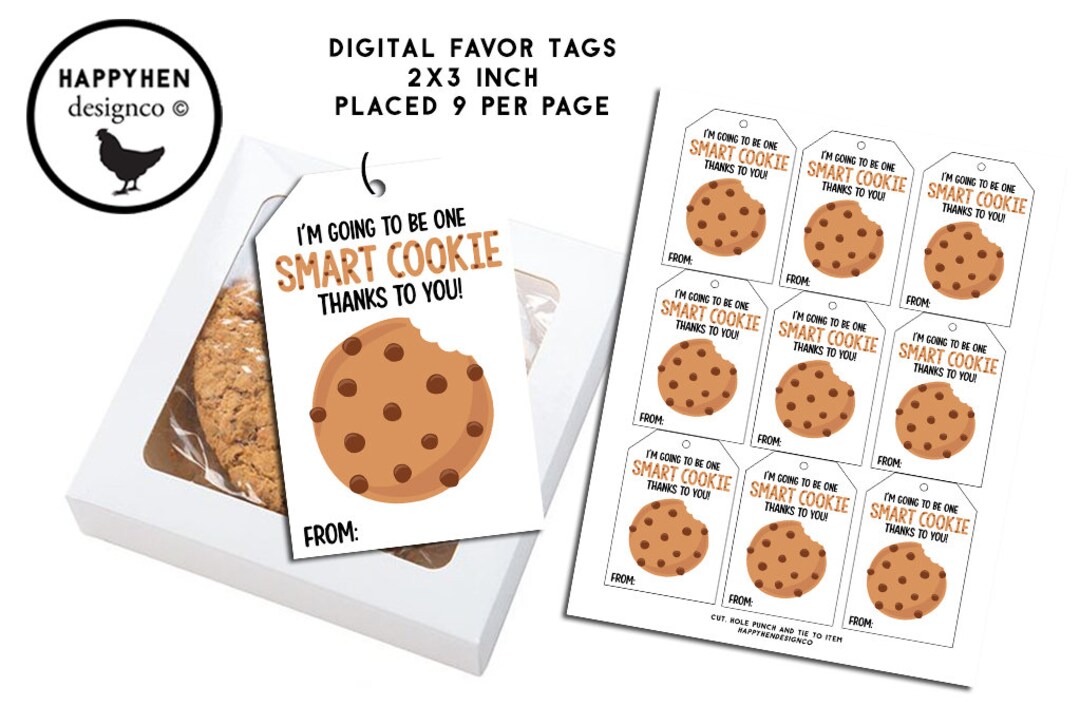 Teacher Gift Tags Printable Digital Smart Cookie Favor Thank You ...