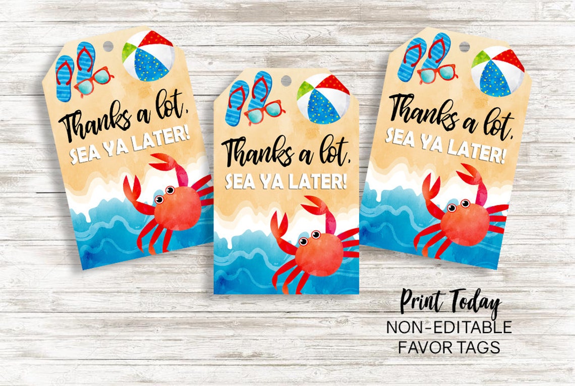 Beach Party Favor Tags Thank You 2x3 Digital Download Birthday Pool ...