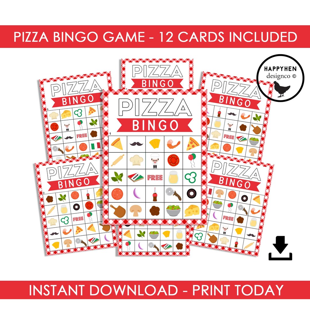 Pizza BINGO Game Printable Party Digital Games 8.5x11 Set 12 Cards ...