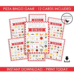 Pizza BINGO Game Printable Party Digital Games 8.5x11 Set 12 Cards ...