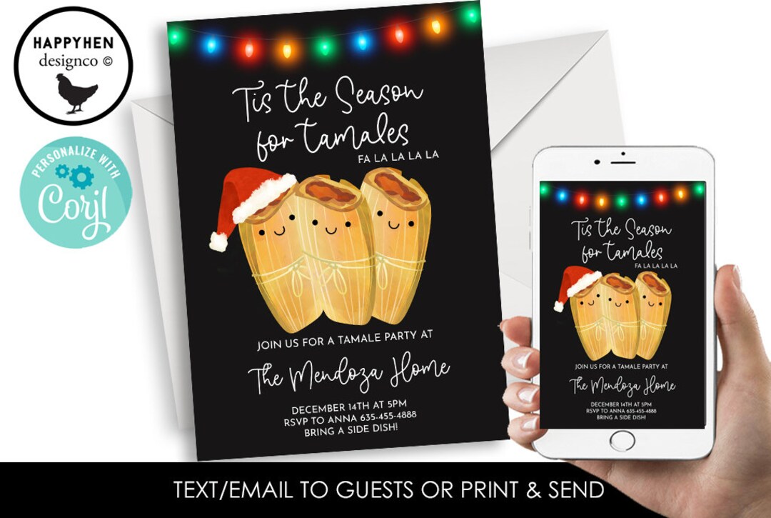 Editable Fiesta Christmas Invitation Invite Digital Dinner Tamales ...