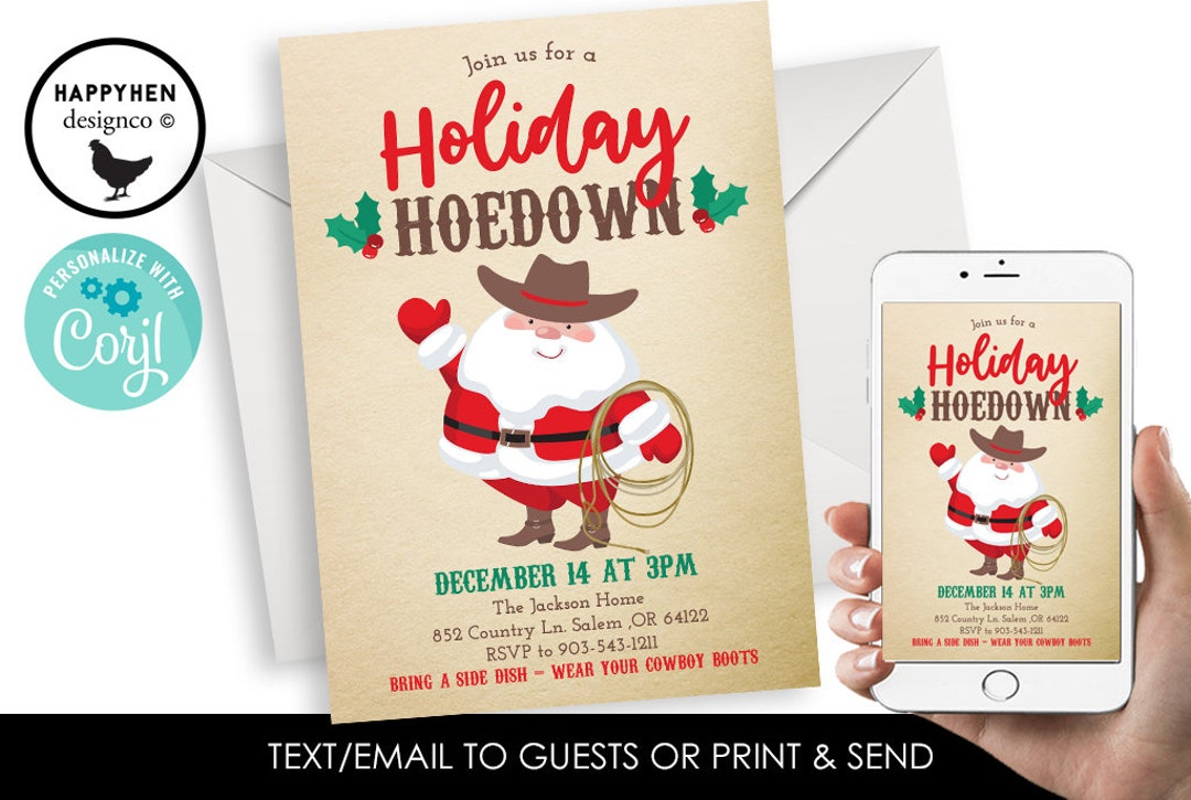 Editable Country Christmas Invitation Party Digital Invite Holiday ...
