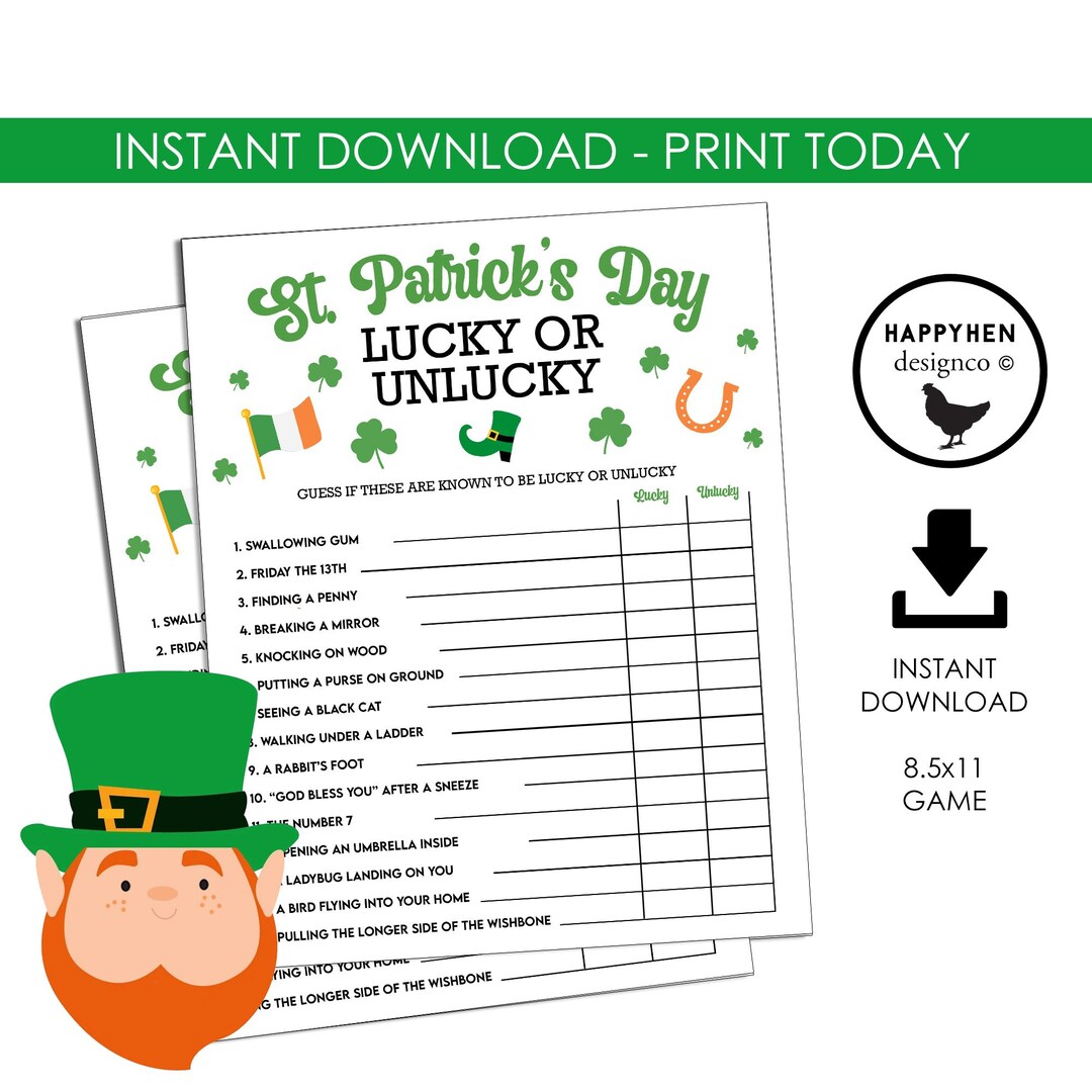St Patrick's Day Printable Game Lucky or Unlucky Digital 8.5x11 Green ...