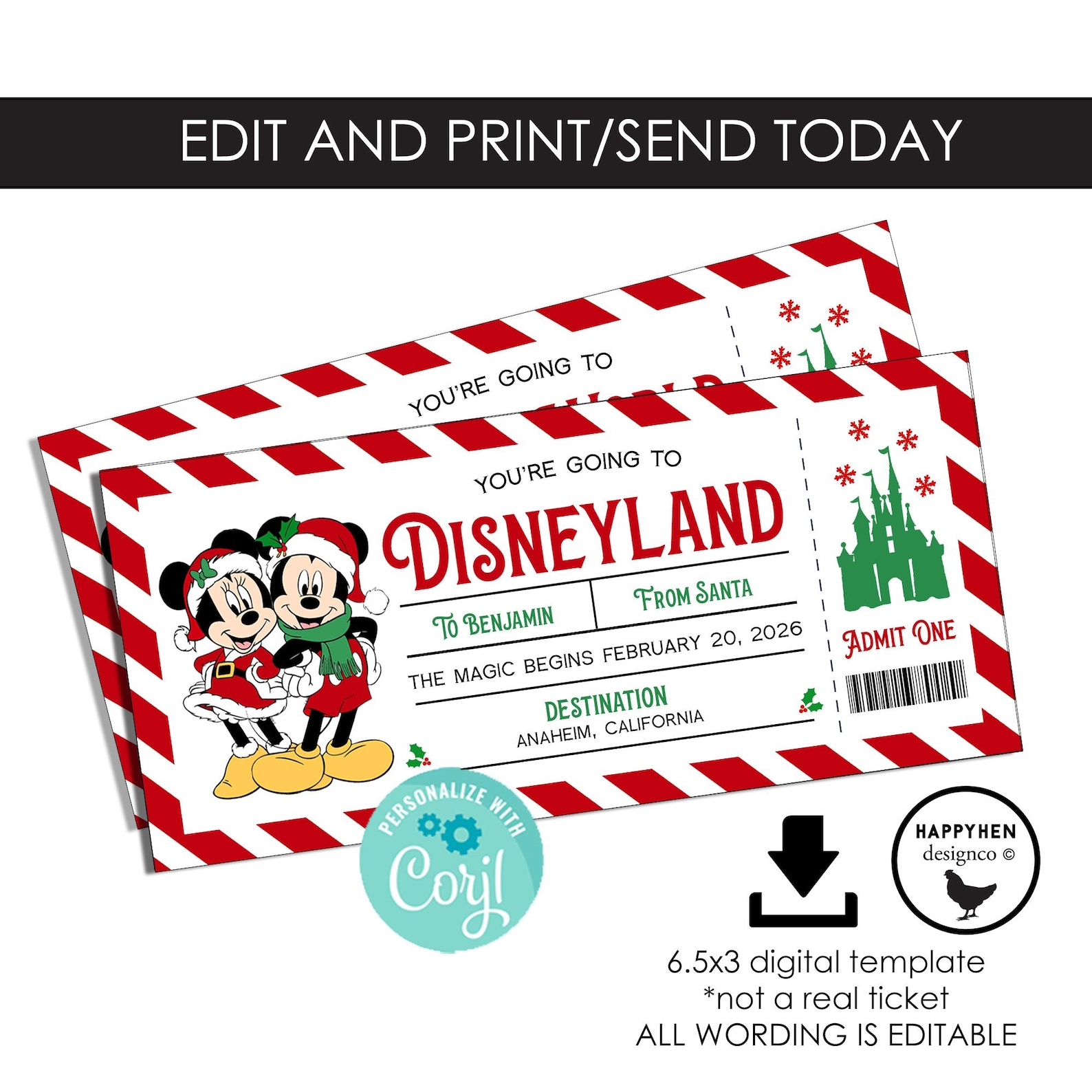 Christmas Disneyland Ticket Gift Reveal Surprise Trip Printable Going ...