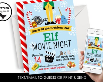 Christmas Movie Night Invitation | Etsy