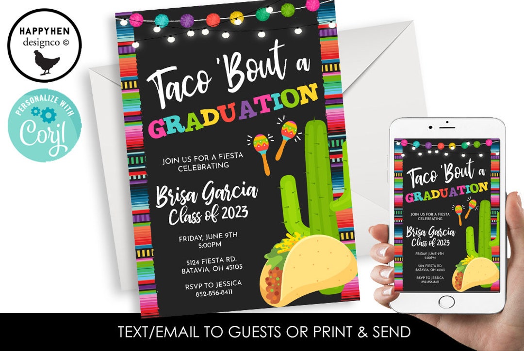 Editable Taco Bout a Graduation Invitation Invite Digital 5x7 Instant ...