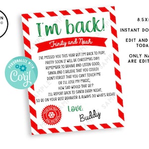 Editable Elf Welcome Back Letter Digital Christmas Elf Return Note 8 ...