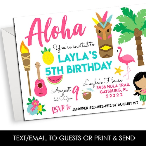 Editable Tiki Aloha Tropical Birthday Party Invitation Luau - Etsy