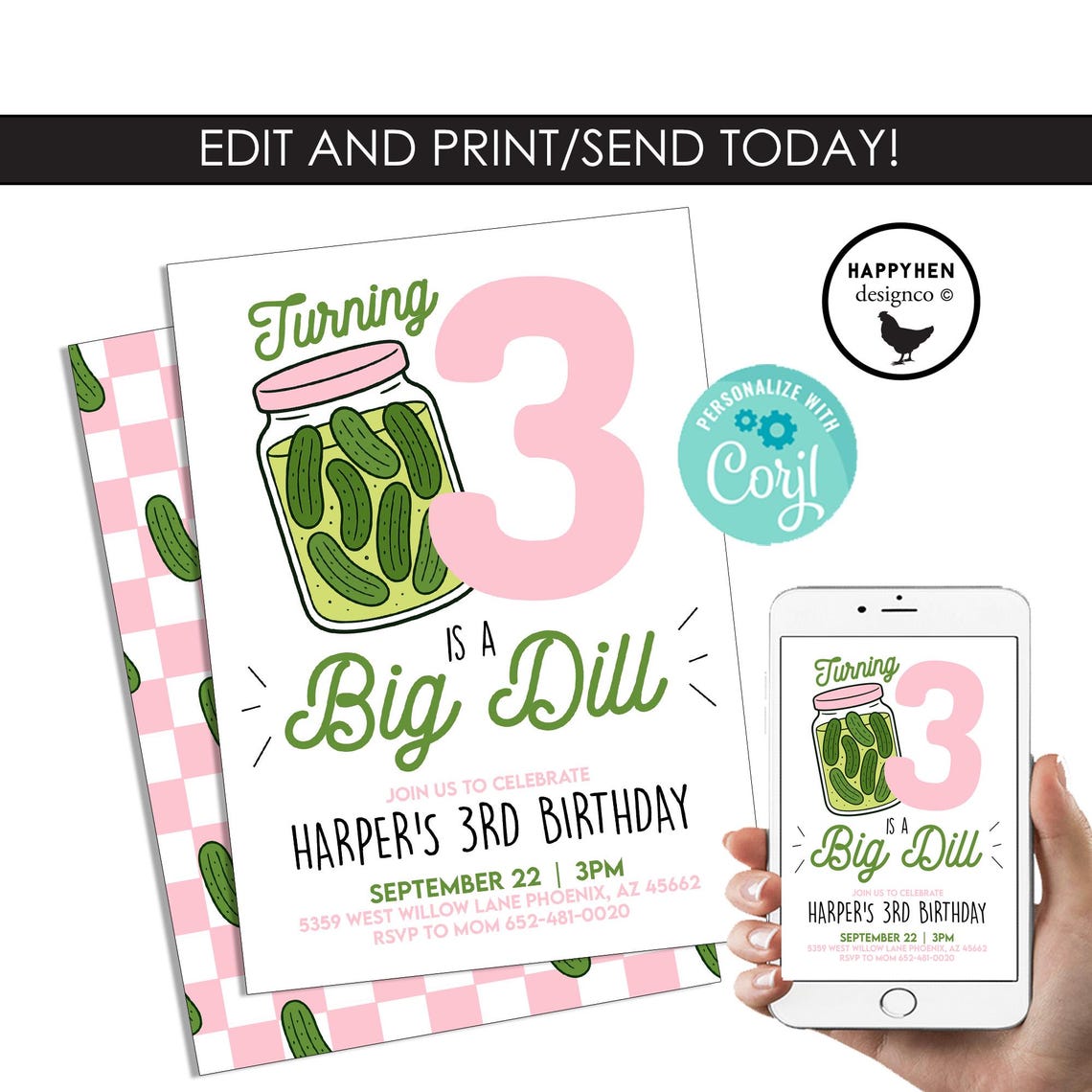 Editable Dill Pickle Birthday Invitation Invite Digital 5x7 Template ...