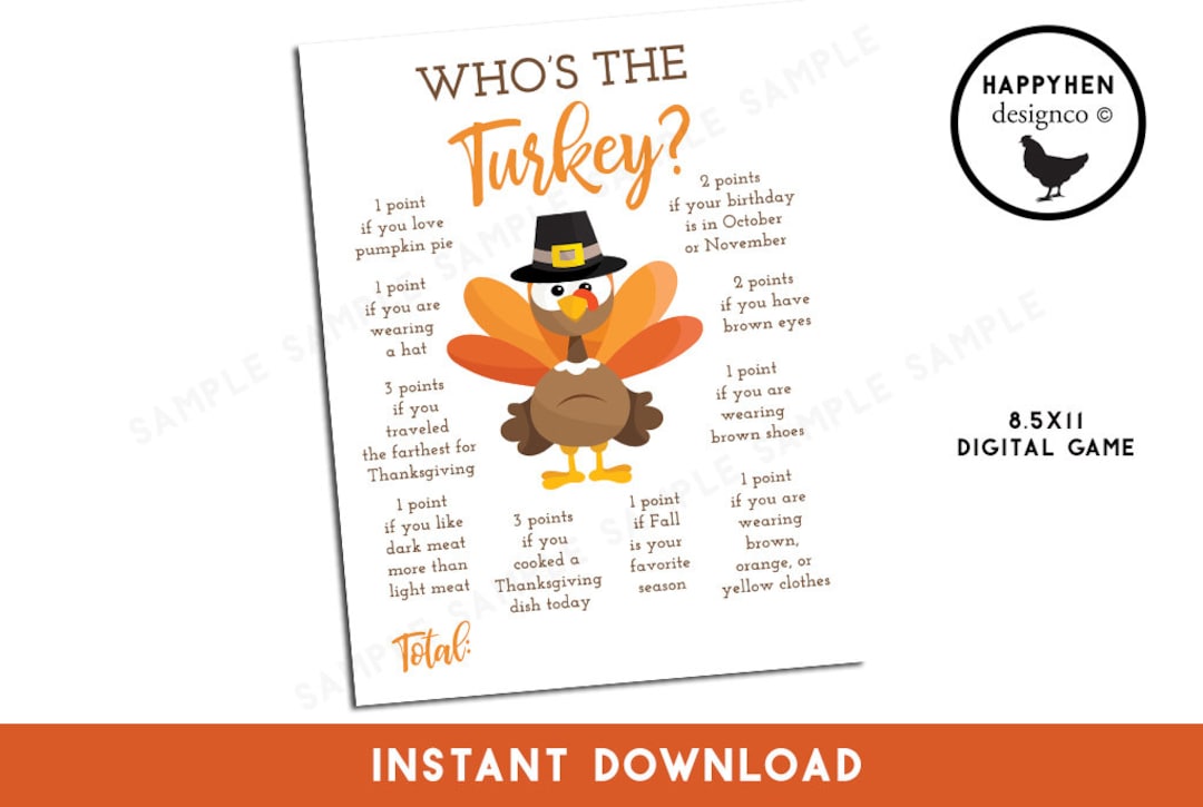 Thanksgiving Game Who's the Turkey Printable Games Family 8.5x11 ...