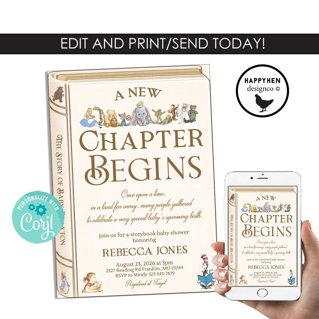 Storybook Baby Shower Invite NEW Chapter Begins Invitation Template ...