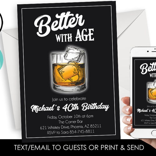 Adult Birthday Party Invitation Whiskey Invitation Cognac Etsy