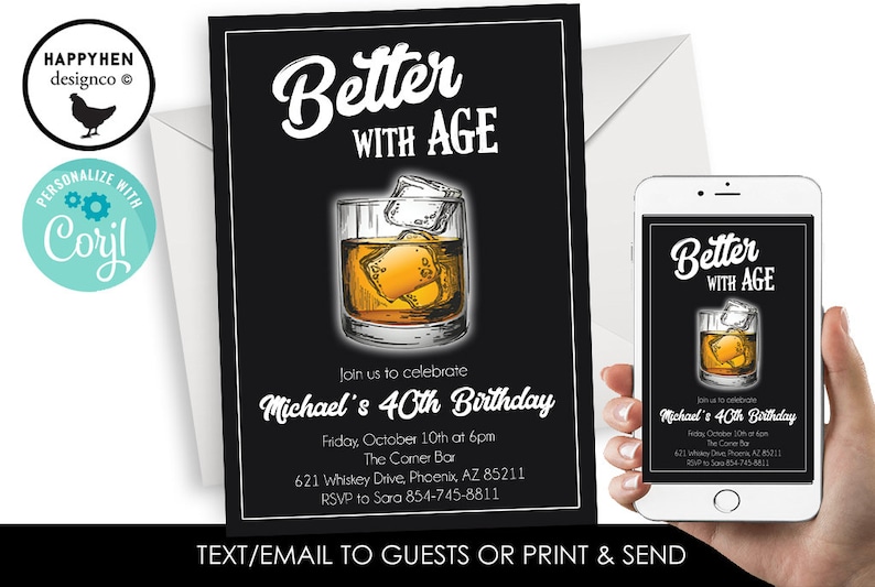Editable Whiskey Birthday Invitation Bourbon Invite Digital - Etsy Finland
