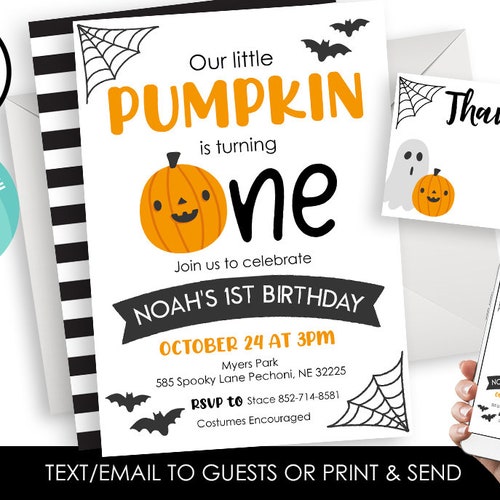 Editable Spooky One Birthday Invitation Halloween 1st - Etsy