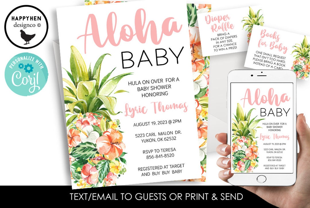 Editable Aloha Baby Shower Invite Invitation Sprinkle Digital 5x7 ...