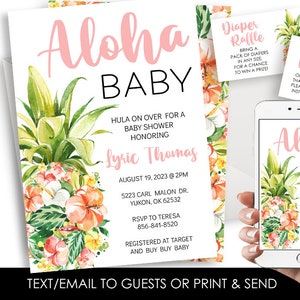 Editable Aloha Baby Shower Invite Invitation Sprinkle Digital 5x7 ...