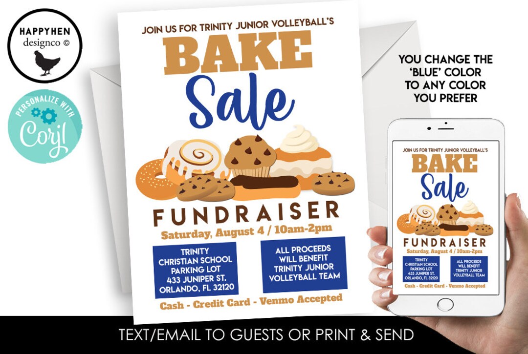 Editable Bake Sale Fundraiser Template Flyer 8.5x11 Digital Instant ...