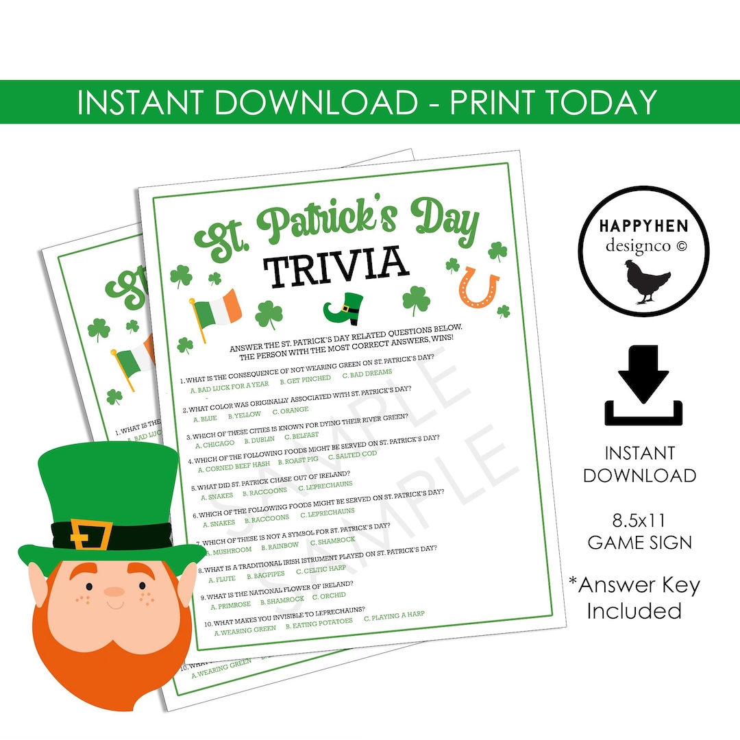 St Patricks Day Trivia Game Printable Digital 8.5x11 Games Kids Party ...