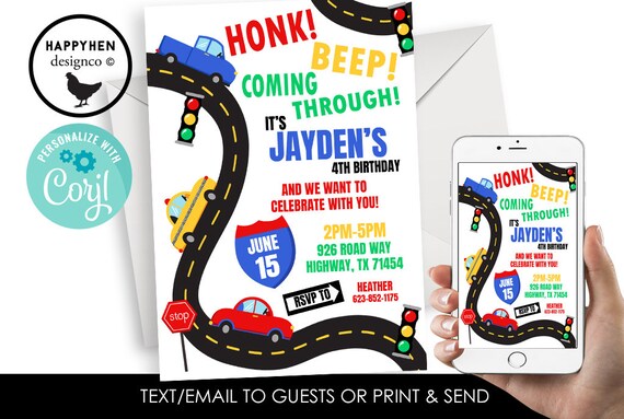 Editable Car Invitation Birthday Invite Cars Trucks Automobile - Etsy