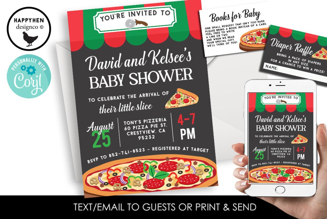 Editable Pizza Baby Shower Invitation Invite Digital 5x7 Party Sprinkle ...