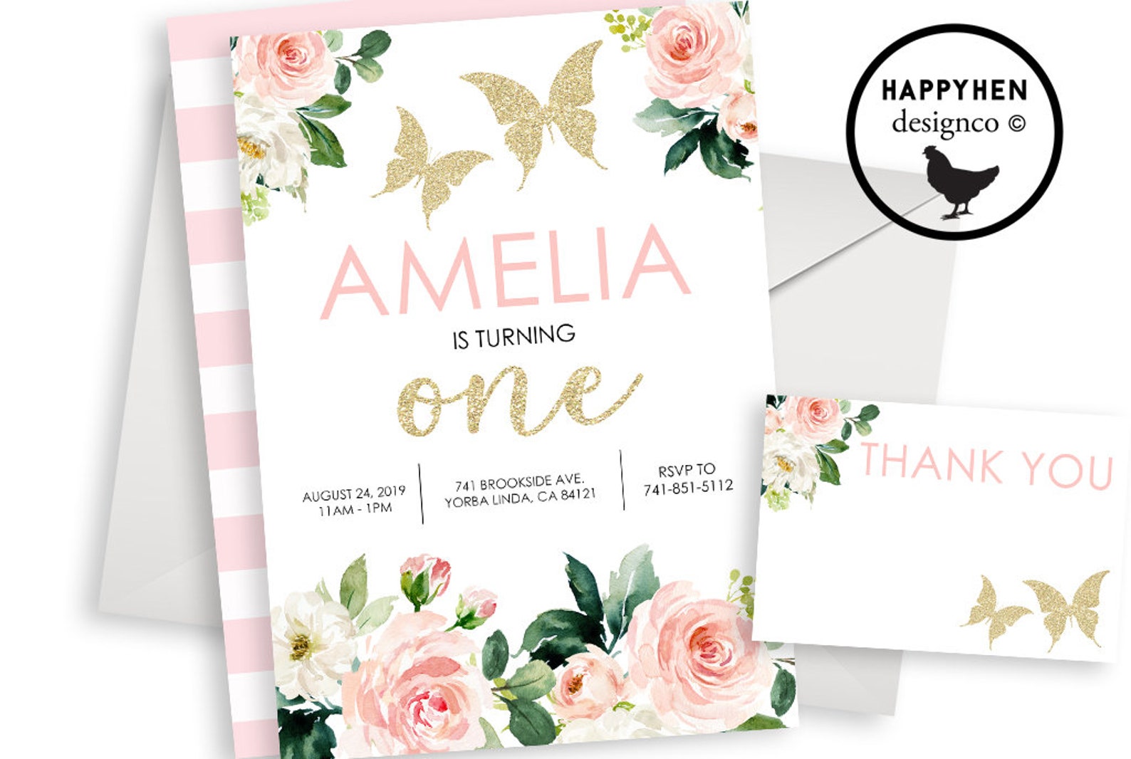 Butterfly Birthday Invitation Invite Watercolor Floral Flowers - Etsy