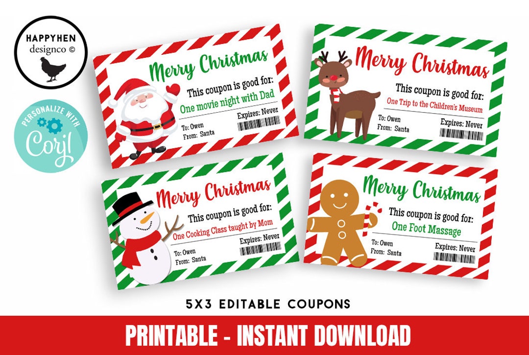 Editable Christmas Coupons Digital Holiday Coupon Template Holidays 5x3 ...