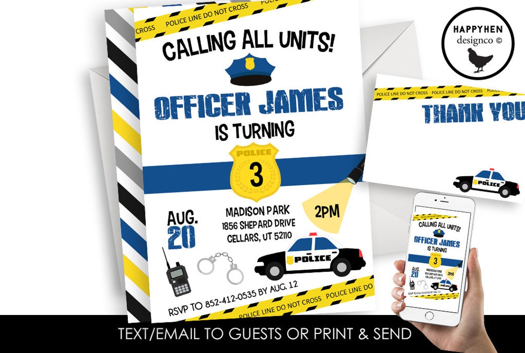 Police Invitation Invite Policeman Cops Birthday 5x7 Digital - Etsy