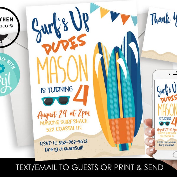 Surfing Invitation - Etsy