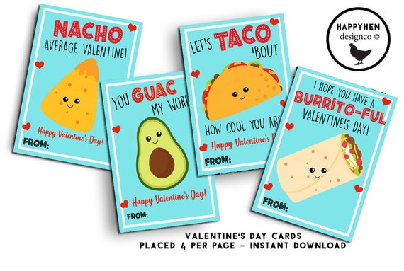 Taco Valentine's Day Printable Digital Instant Download | Etsy