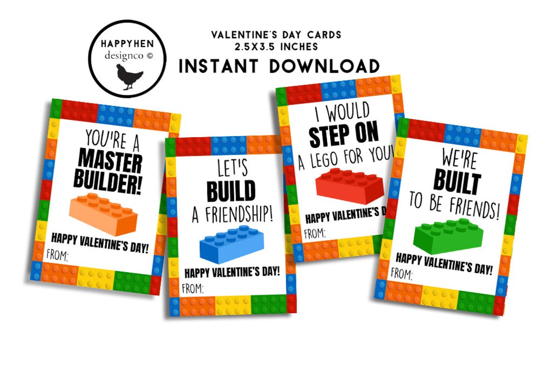 Building Blocks Valentine Cards Kids Valentine's Day Printable Instant ...